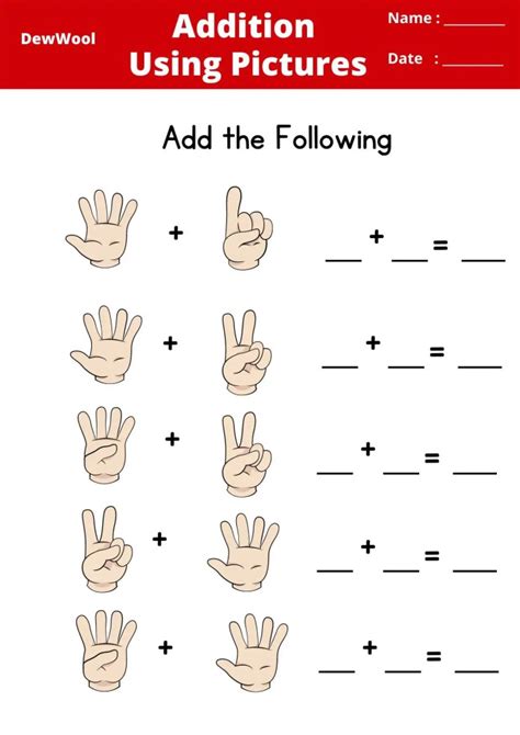 10 Free Addition Of Numbers Using Picture Worksheets Fingers Kindergarten And Grade 1 Dewwool