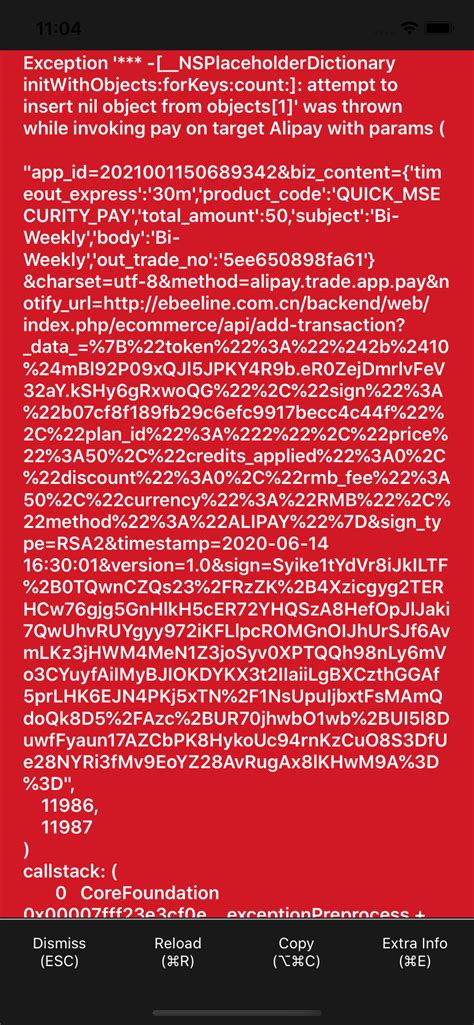 Exceptionsmanagerjs126 Exception Nsplaceholderdictionary