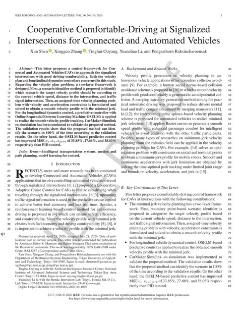 Pdf Cooperative Comfortable Driving At Signalized Intersections For Connected And Automated