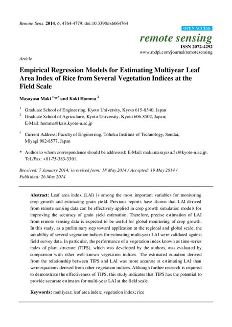 Pdf Article Empirical Regression Models For Estimating Multiyear Leaf