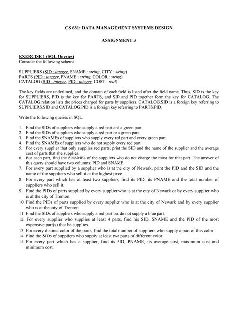 Assignment 3 Cs 631 Data Management Systems Design Assignment 3 Exercise 1 Sql Queries