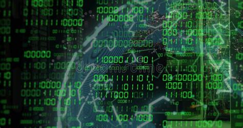 Image Of Green Binary Data Processing Over Global Network On Dark Background Stock Illustration