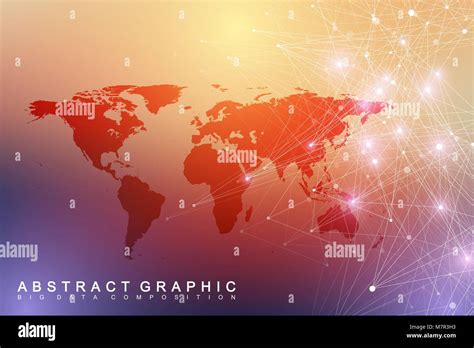 Big Data Visualization With A World Map Abstract Vector Background With Dynamic Waves Global