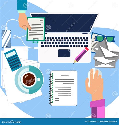 Workflow In The Office Desktop In Minimalist Style Stock Illustration