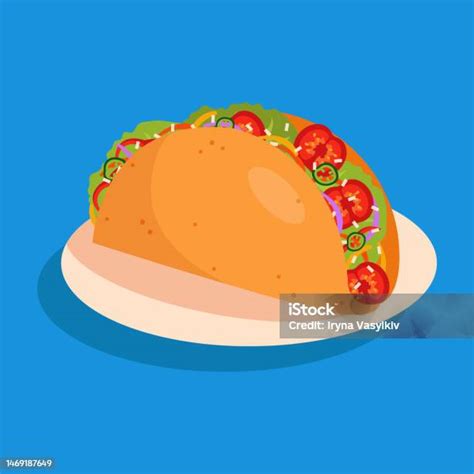 고기 토마토 양파를 곁들인 타코 파란색 배경에 전통적인 멕시코 음식 0명에 대한 스톡 벡터 아트 및 기타 이미지 0명 고기