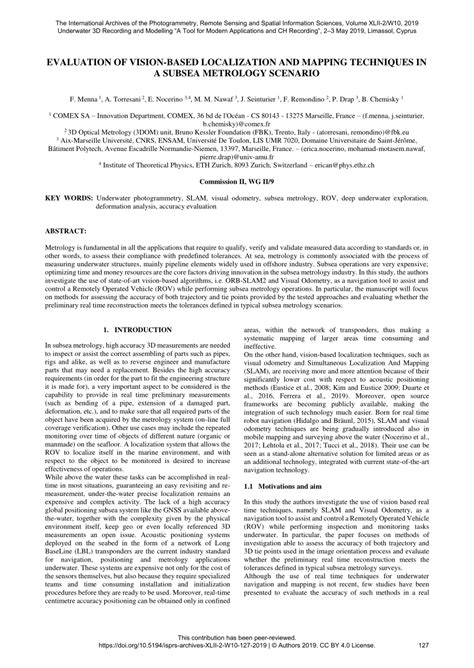 Pdf Evaluation Of Vision Based Localization And Mapping Techniques In