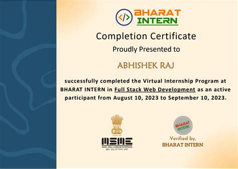Completed My App Development Internship At Bharat Intern Abhishek Raj