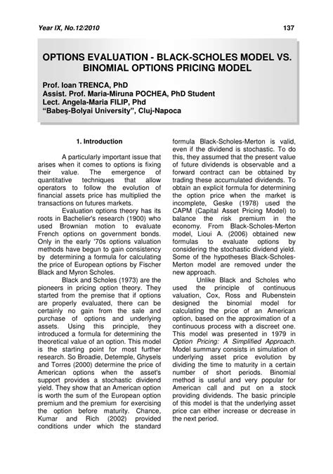 Pdf Options Evaluation Black Scholes Model Vs Binomial Options
