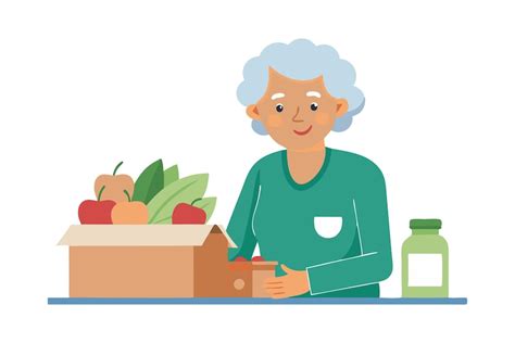 Elderly Woman Sorting Fresh Produce And Groceries At Home Premium Ai Generated Vector