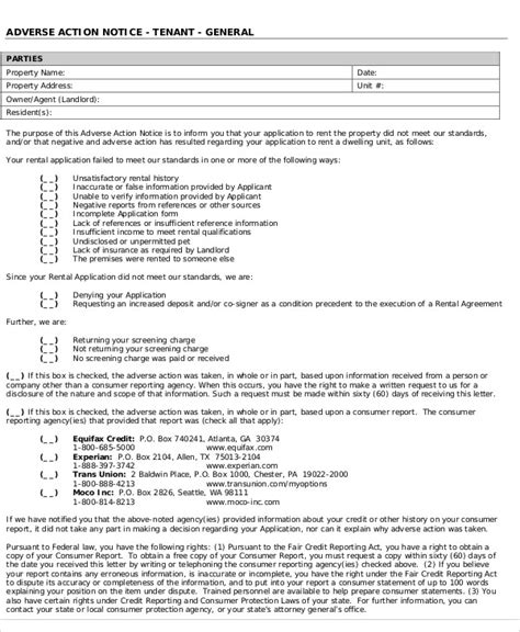Adverse Action Notice Templates 5 Free Word PDF Format Download