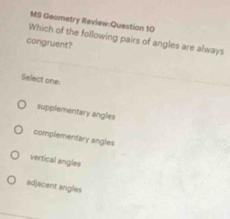 Solved MS Geometry Review Question 10 Which Of The Following Pairs Of