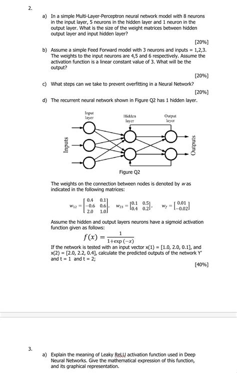 Solved 2 A In A Simple Multi Layer Perceptron Neural