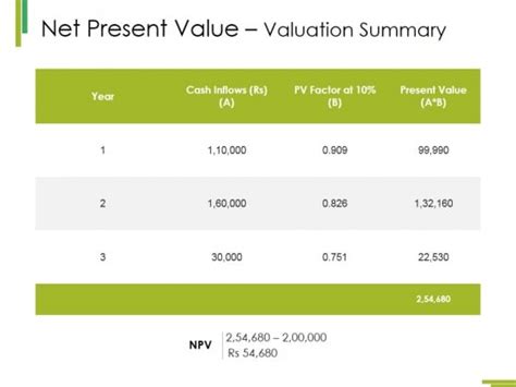 Net Present Value Valuation Summary Ppt PowerPoint Presentation Summary Outline PowerPoint