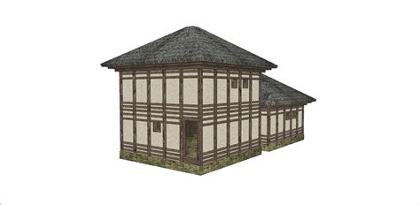 日式双栋联排茅草屋 su模型 其他住宅 土木在线