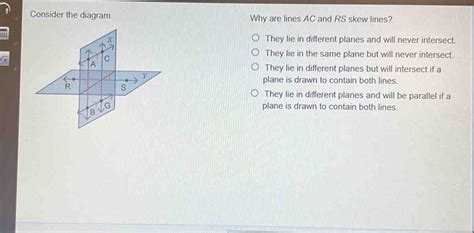 Consider The Diagram Why Are Lines Ac And Rs Skew Lines They Lie In Different Planes And Algebra