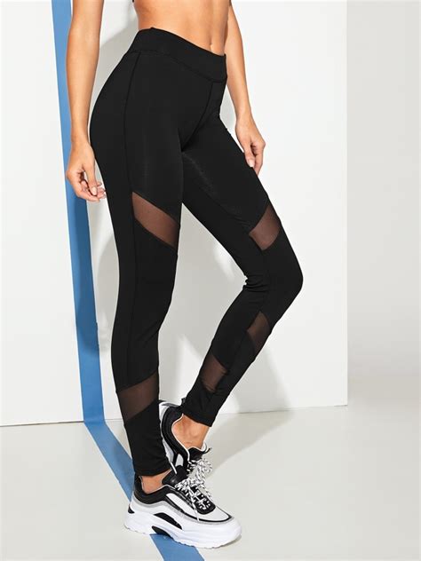 Shein Privé Solid Contrast Mesh Leggings Shein Usa
