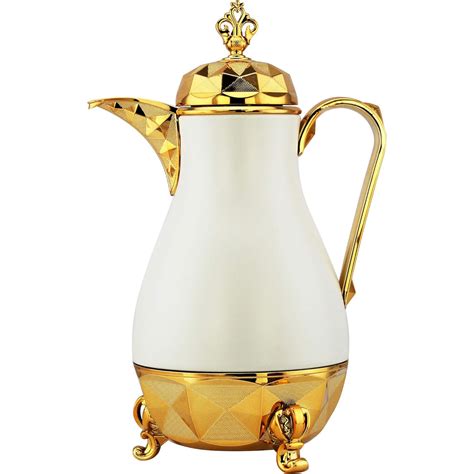 nessan arabic dallah flask 1 litre capacity matte cream white golden
