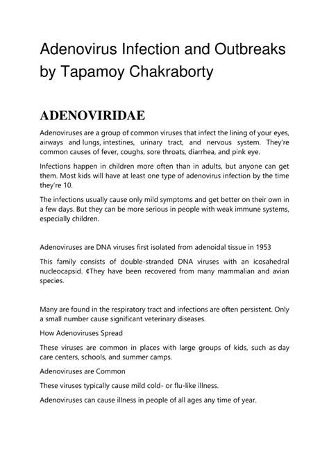 Pdf Adenovirus Infection And Outbreaks