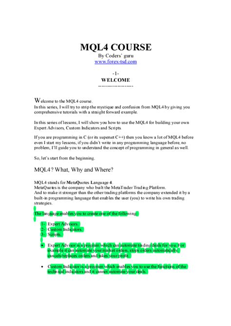 Pdf Mql4 Course
