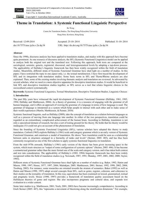 Pdf Theme In Translation A Systemic Functional Linguistic Perspective