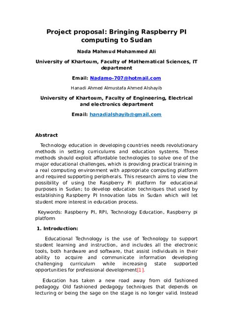 Doc Project Proposal Bringing Raspberry Pi Computing To Sudan