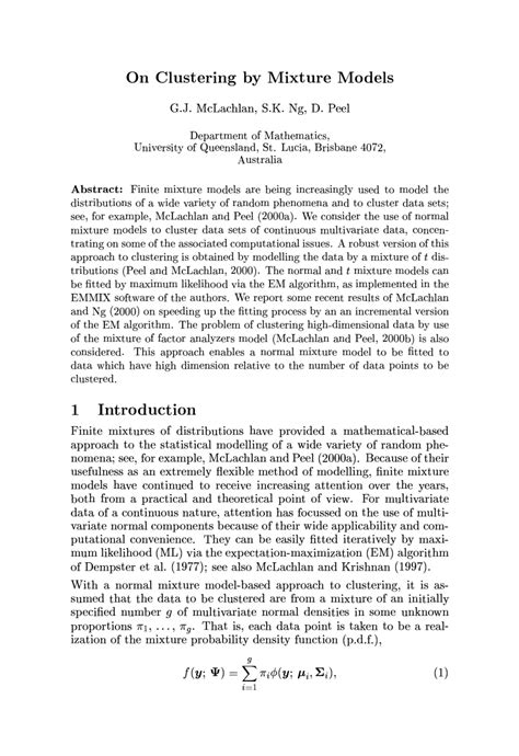 Pdf On Clustering By Mixture Models