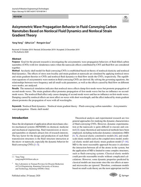 Pdf Axisymmetric Wave Propagation Behavior In Fluid Conveying Carbon Nanotubes Based On