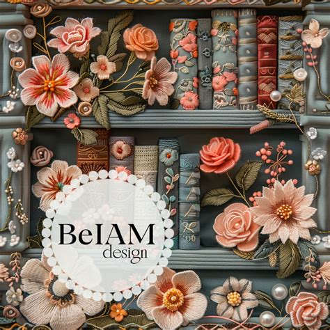 Floral Bookshelf Seamless Pattern Fabric Sublimation Scrapbook Paper