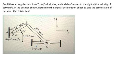 Solved Bar Ab Has An Angular Velocity Of 3 Rad S Clockwise