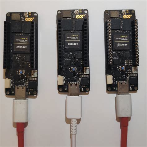 the three arduino portenta h7 boards used in the experiments