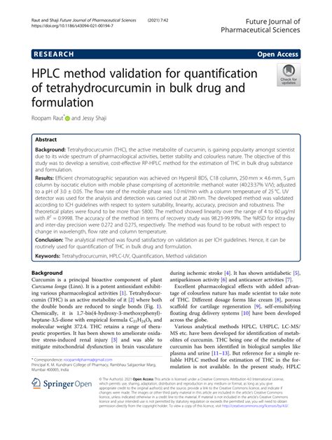 Pdf Hplc Method Validation For Quantification Of Tetrahydrocurcumin In Bulk Drug And Formulation