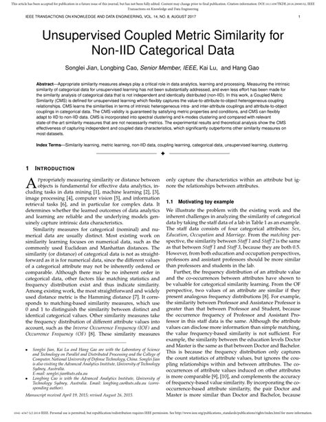 Pdf Unsupervised Coupled Metric Similarity For Non Iid Categorical Data