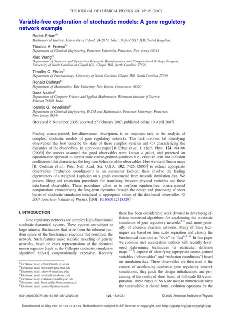 variable free exploration of stochastic models a gene regulatory