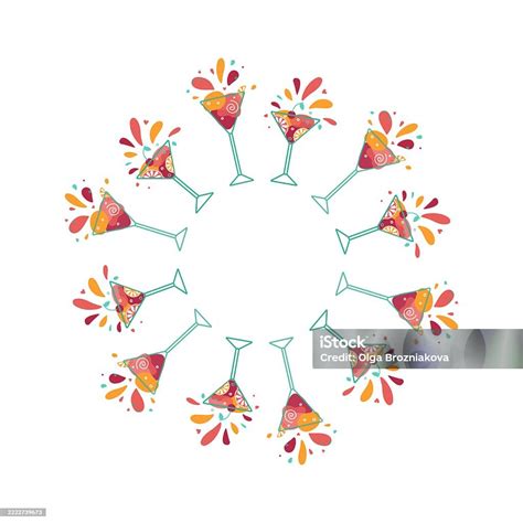 프레임 과일 칵테일 와인 잔에 다양한 색상의 음료가 담긴 배너 차가운 음료를 섞었습니다 술 레모네이드 평면 아이콘 텍스트 장소가있는 흰색 격리 된 배경 감귤류 과일에 대한