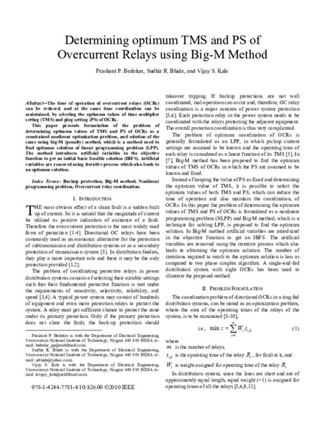 Pdf Determining Optimum Tms And Ps Of Overcurrent Relays Using Big M Method