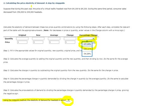 Solved 2 Calculating The Price Elasticity Of Demand A