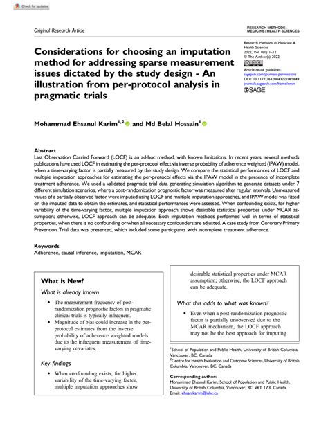 pdf considerations for choosing an imputation method for addressing