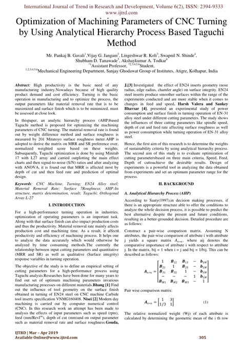 Full Article Optimization Of Machining Parameters Of Cnc Turning By