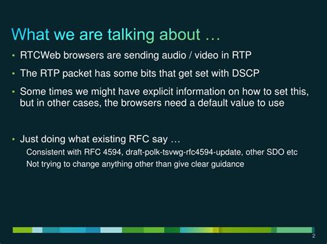 PPT DSCP Markings For RTCWeb QoS Draft Jennings Rtcweb Qos PowerPoint Presentation ID