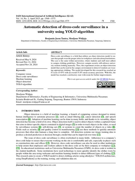 Automatic Detection Of Dress Code Surveillance In A University Using Yolo Algorithm Pdf
