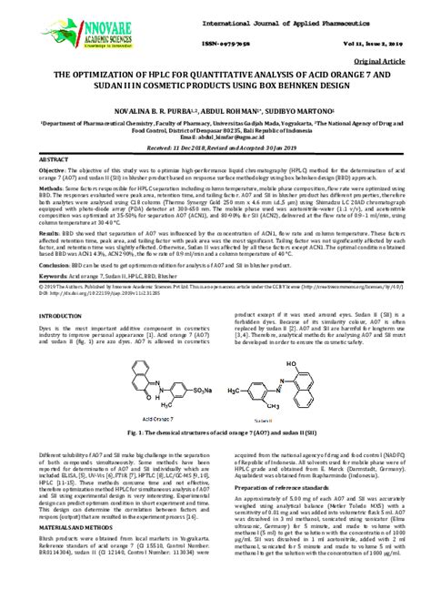 Pdf The Optimization Of Hplc For Quantitative Analysis Of Acid Orange 7 And Sudan Ii In