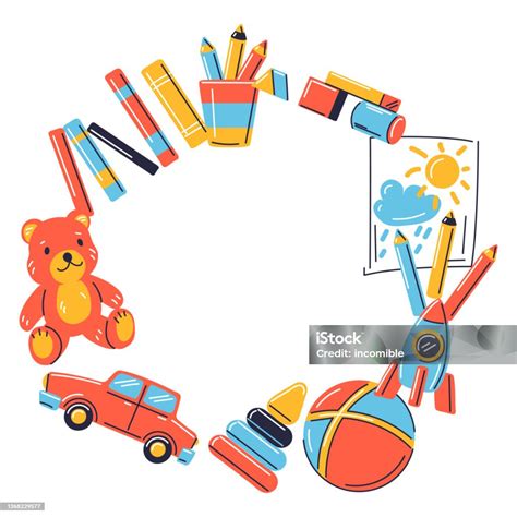 다양한 어린이 장난감프레임 행복한 어린 시절의 상징 친구와 함께 게임을 재생합니다 0명에 대한 스톡 벡터 아트 및 기타 이미지 0명 개체 그룹 교육 Istock