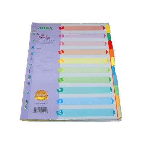 Index Divider 10 Colours L And L Sationery