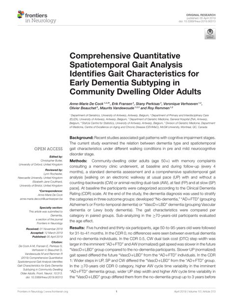 Pdf Comprehensive Quantitative Spatiotemporal Gait Analysis Identifies Gait Characteristics