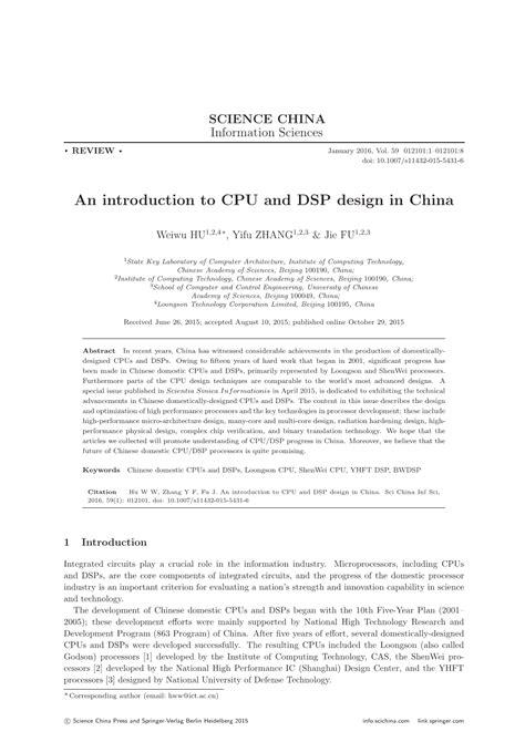 An Introduction To Cpu And Dsp Design In China Docslib