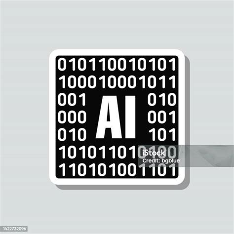 바이너리 코드가 있는 인공 지능 Ai 회색 배경에 아이콘 스티커 0에 대한 스톡 벡터 아트 및 기타 이미지 0 1 3차원