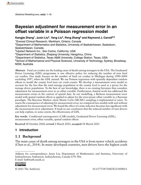 Pdf Bayesian Adjustment For Measurement Error In An Offset Variable