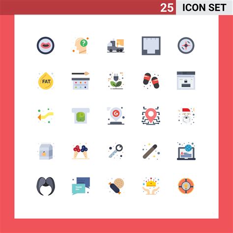 Group Of 25 Flat Colors Signs And Symbols For Port Internet Artificial Ethernet Life Editable