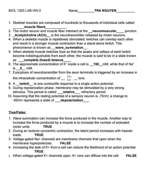 Lab HW Lab Homework Assignment With Correct Answers BIOL LAB HW Skeletal