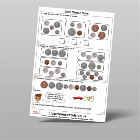 Year 2 Count Money Pence Homework Resource Classroom Secrets